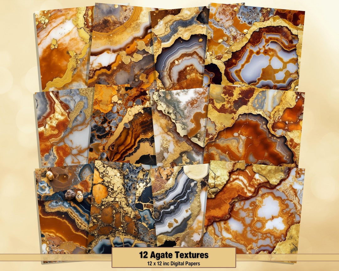 Printable Agate Textures Digital Papers, Gold Vein Agate Page, Strata ...