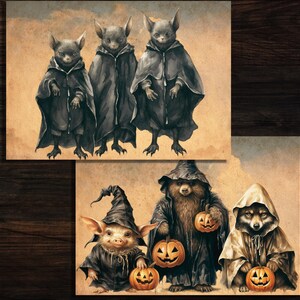 Printable Spooky Halloween Animals Digital Papers, Witchcraft Ephemera ...