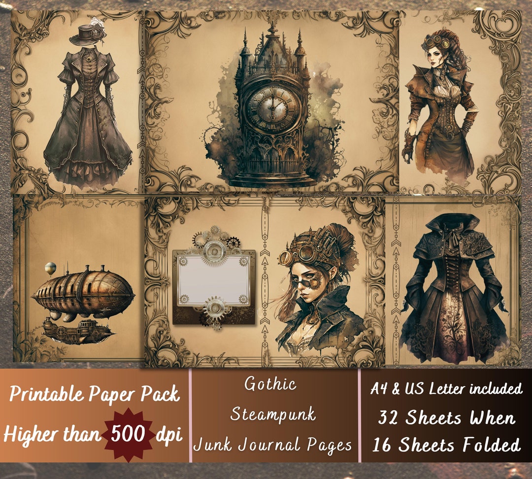Printable Gothic Steampunk Digital Paper, Grunge Ephemera, Victorian ...