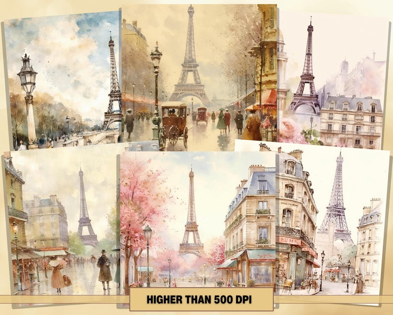 Printable Watercolor Paris Digital Papers, Vintage Pages, Background ...
