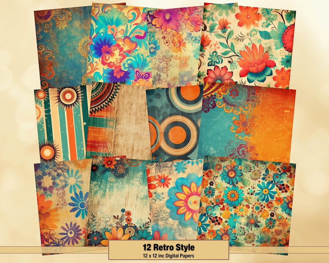 Printable Retro Digital Paper, Vintage Pages, Grunge Background, Boho ...