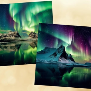 Printable Aurora Borealis Digital Paper, Northern Lights Pages, Sky ...