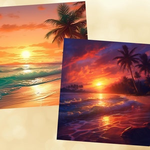 Printable Sunset Beach Digital Papers, Summer Beach Pages, Ocean Palm ...