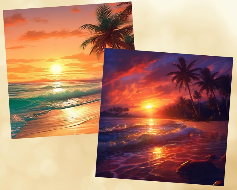 Printable Sunset Beach Digital Papers, Summer Beach Pages, Ocean Palm ...