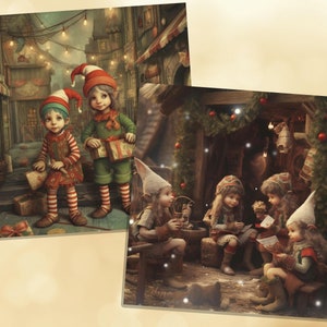 Printable Christmas Elves Digital Papers, Xmas Elf Pages, Background ...