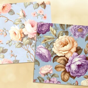 Printable Shabby Chic Floral Digital Papers, Flowers Pages, Vintage ...