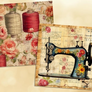 Printable Vintage Sewing Digital Papers, Sewing Machine Pages, Shabby ...