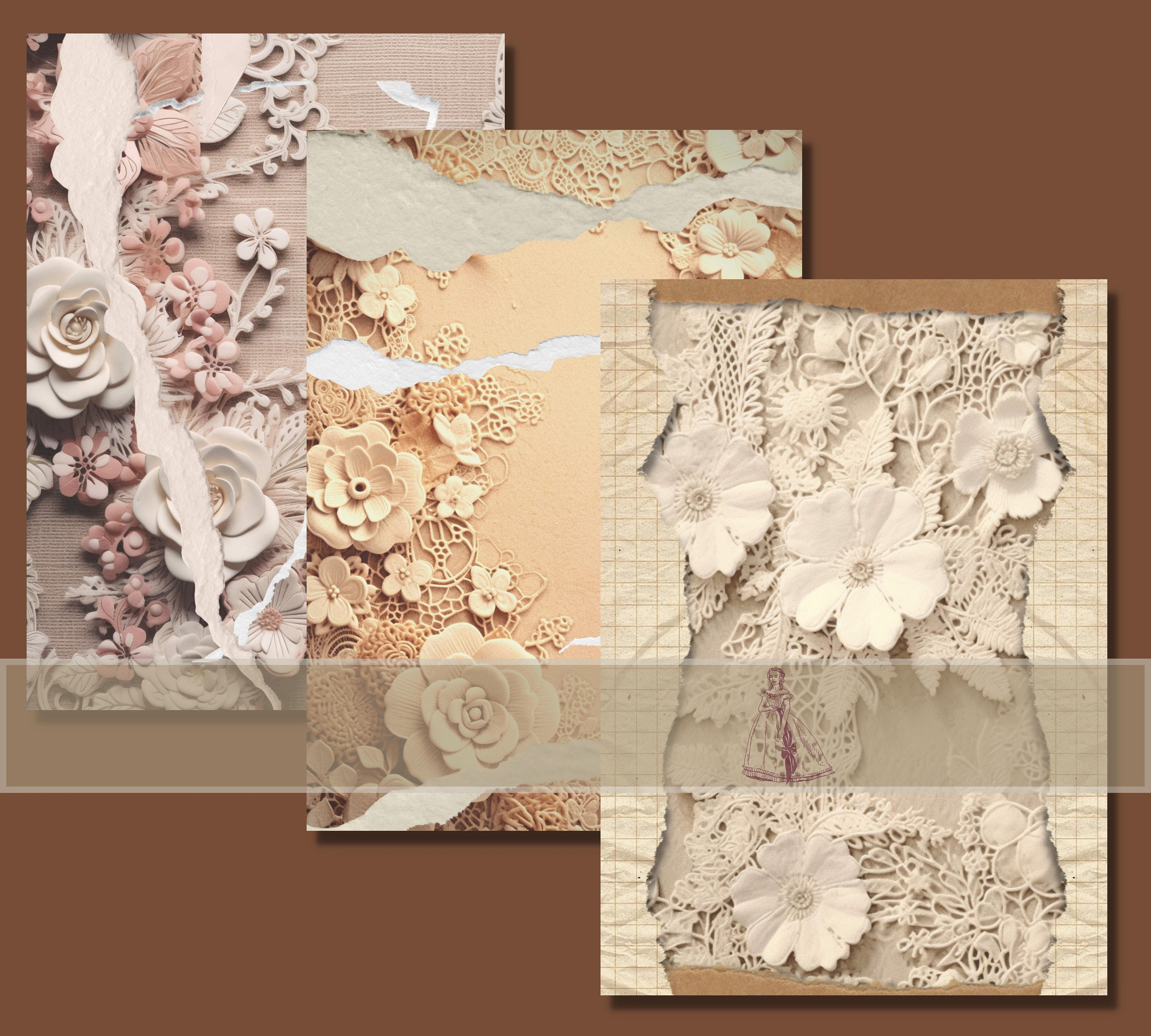 Printable Vintage Lace Digital Paper, Grunge Lace Ephemera, Antique ...