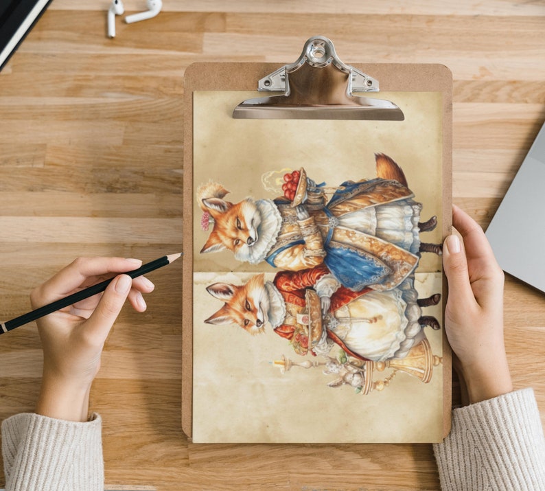 Printable Fox Fancy Paper, Dressed Foxes Ephemera, Victorian Fox Page ...