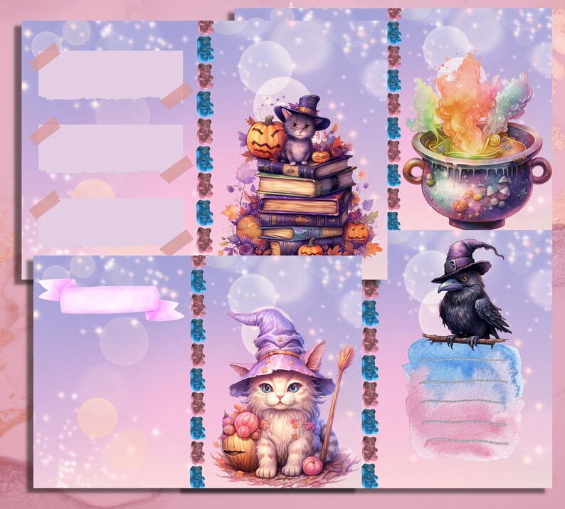 Printable Cute Kawaii Witch Digital Paper Witches Ephemera - Etsy