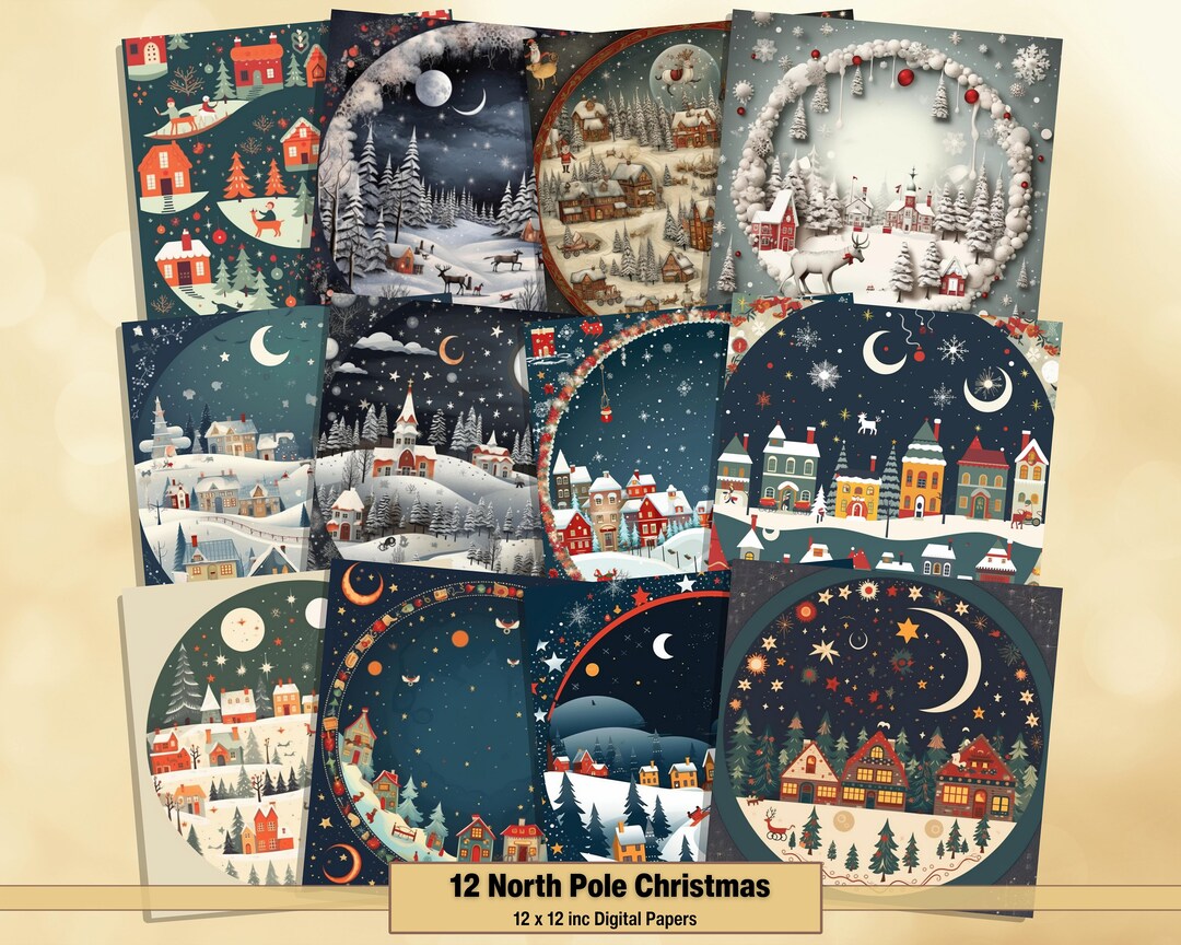 Printable North Pole Christmas Digital Papers, Xmas Page, Noel ...