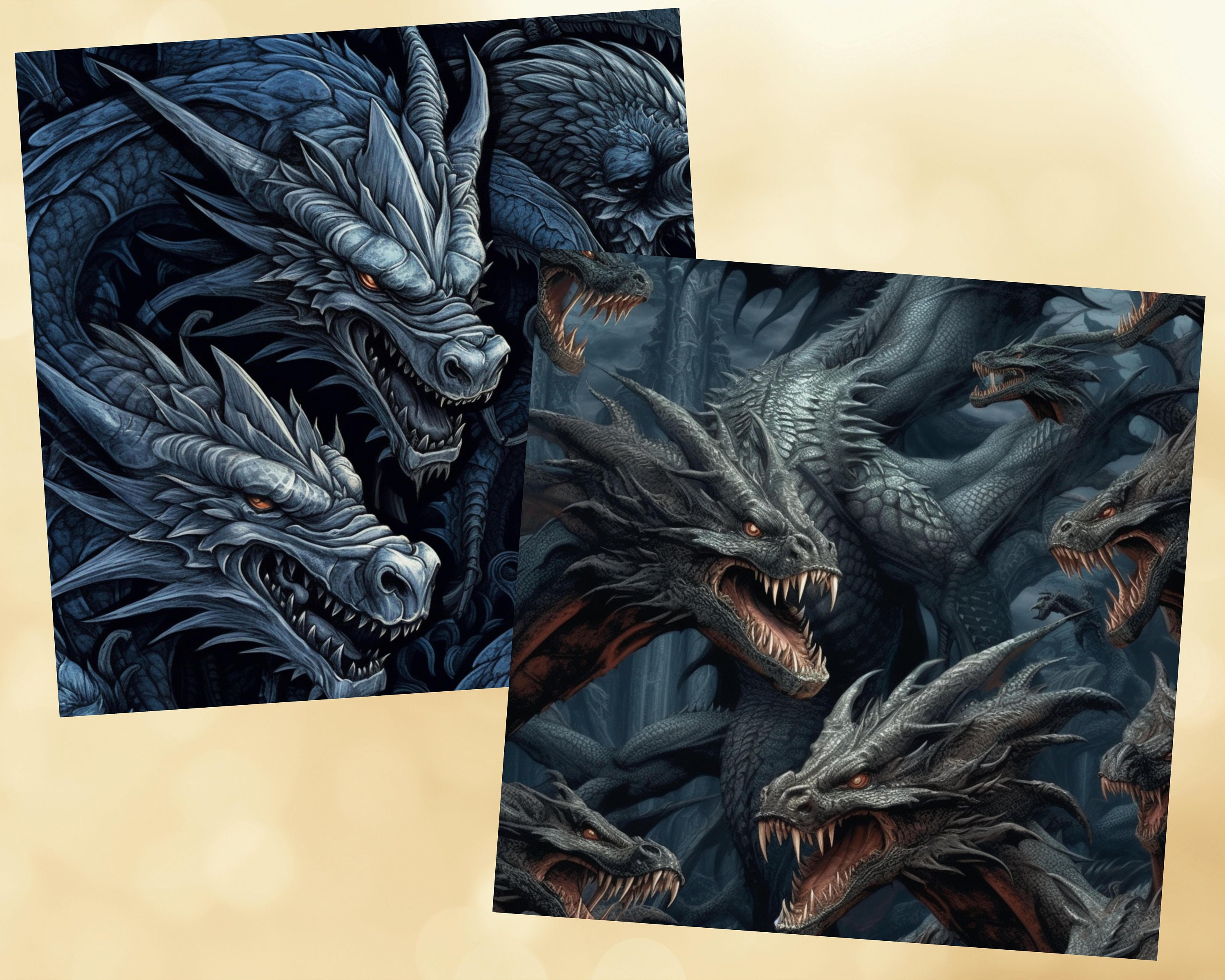 Printable Gothic Dragons Digital Paper, Dark Fantasy Pages, Dragon ...