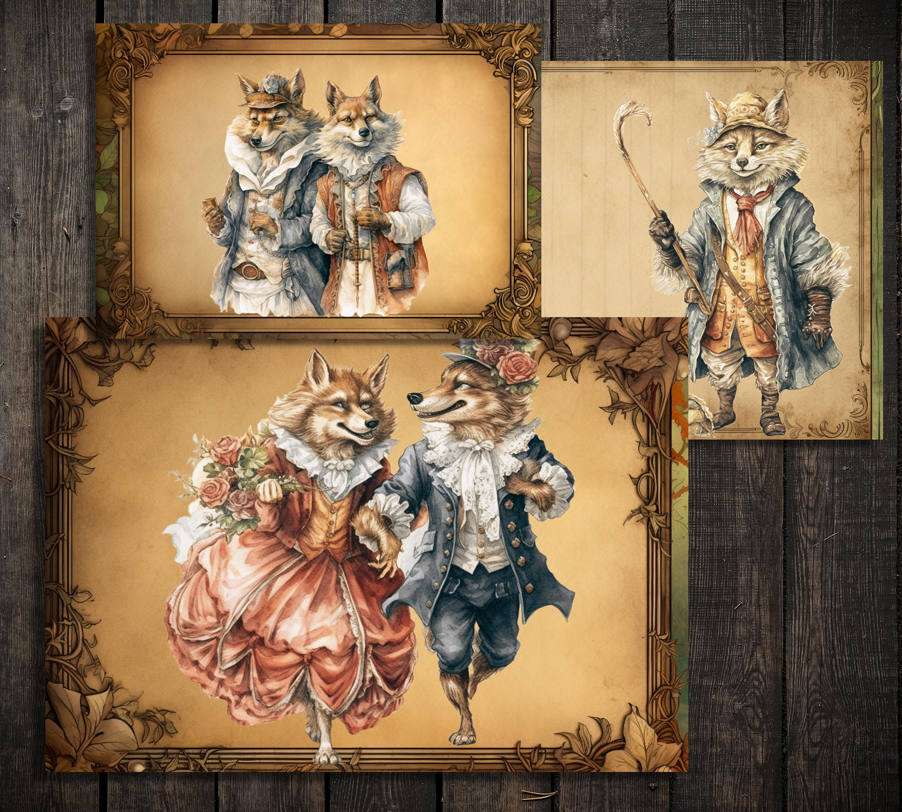 Printable Dressed Wolf Paper, Wolves Ephemera, Victorian Wolf Pages ...