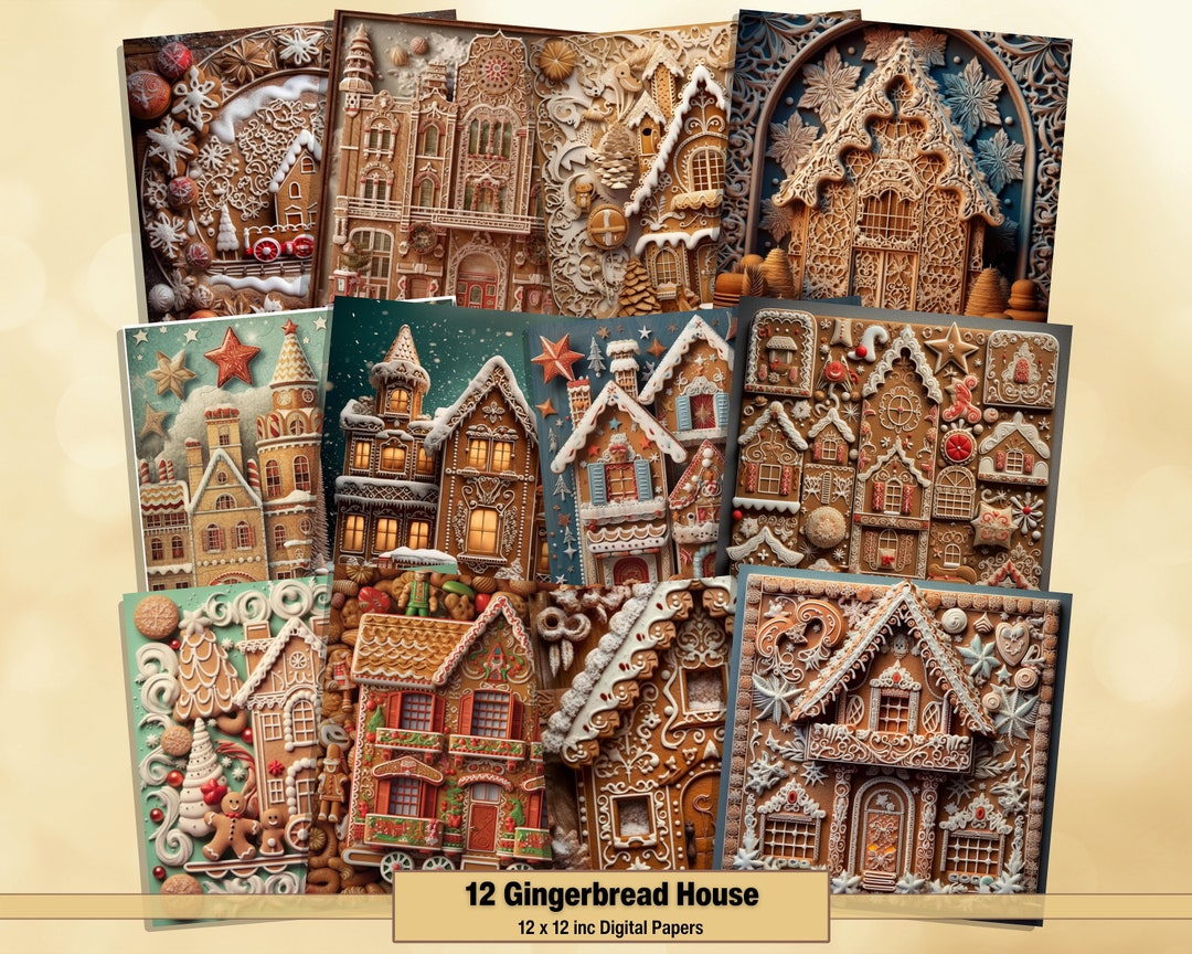 Printable Gingerbread Christmas House Digital Papers, Cookie Pages ...
