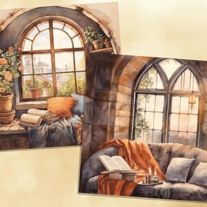 Printable Cozy Reading Nook Digital Papers, Books Pages, Background ...