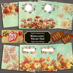 Printable Watercolor Floral Fall Digital Papers, Flowers Ephemera ...