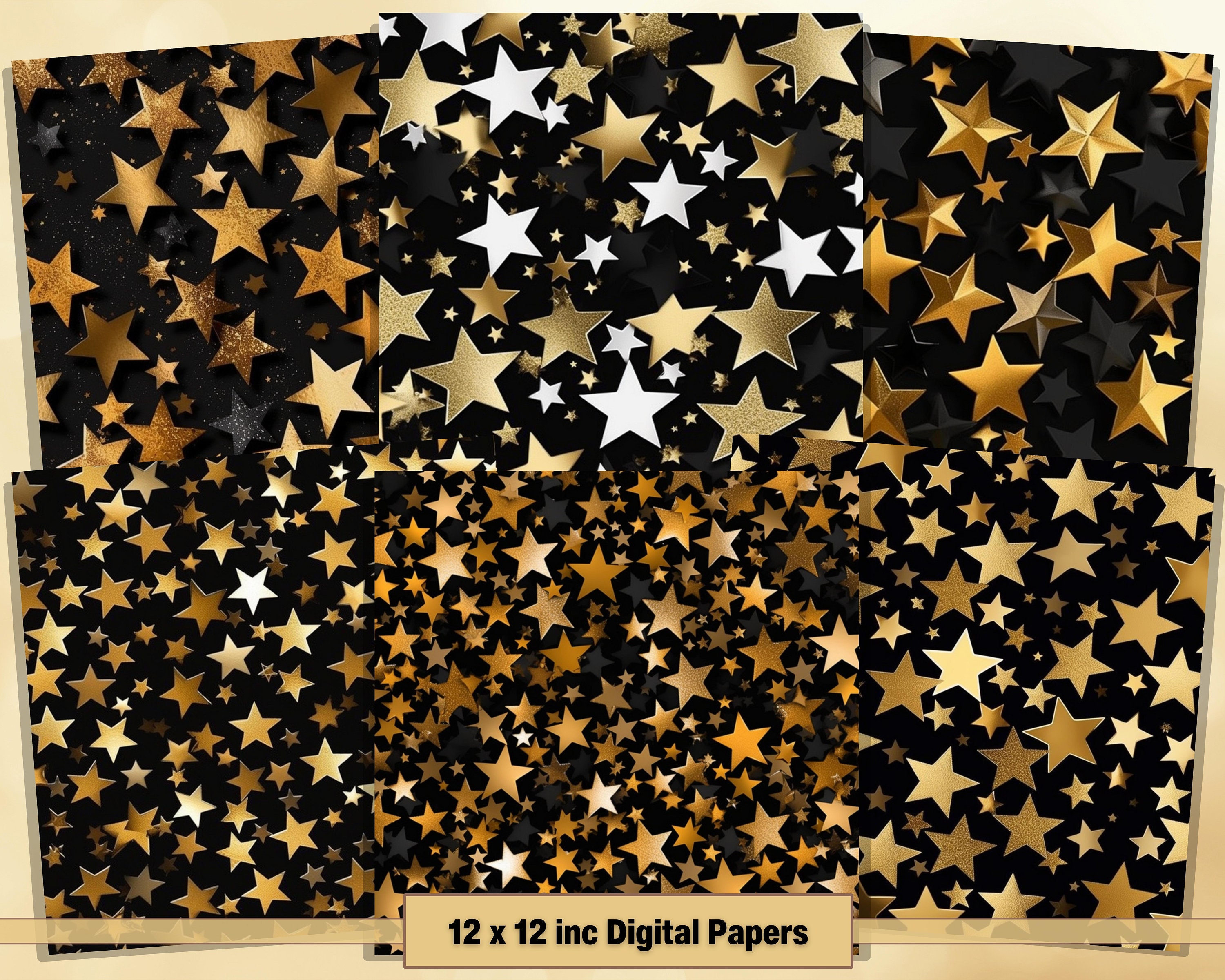 Printable Black and Gold Star Digital Papers Golden Starry - Etsy