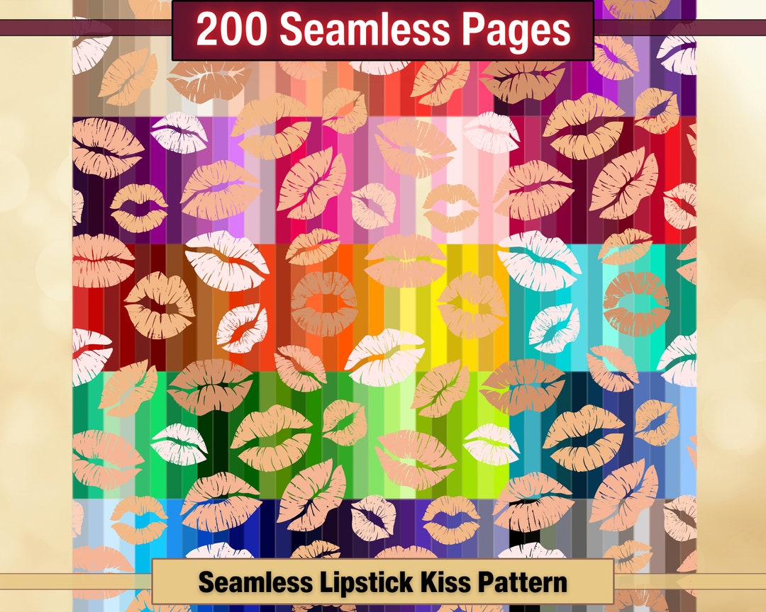 Printable Valentine's Day 200 Seamless Lipstick Kiss Pattern Digital ...