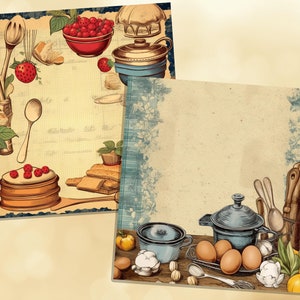 Printable Vintage Cooking Kitchen Digital Paper, Cookbook Pages ...