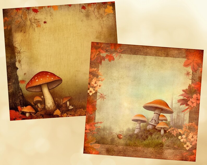 Printable Forest Mushroom Digital Papers Fall Pages - Etsy