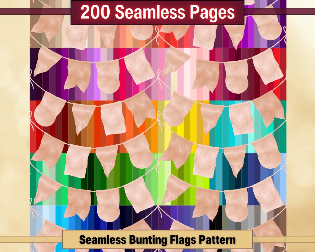 Printable 200 Seamless Bunting Flags Pattern Digital Papers, Bunting ...