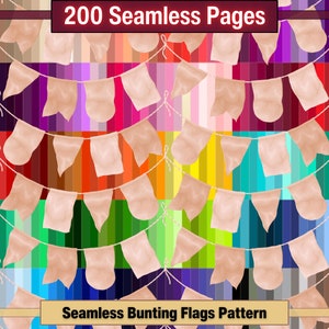 Printable 200 Seamless Bunting Flags Pattern Digital Papers, Bunting ...