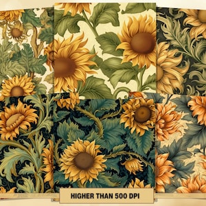Printable Vintage Sunflowers Digital Paper, Shabby Chic Pages, Floral ...