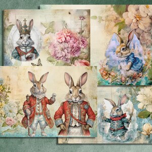 Printable Rabbit Watercolour Digital Paper, Dressed Animals Ephemera ...