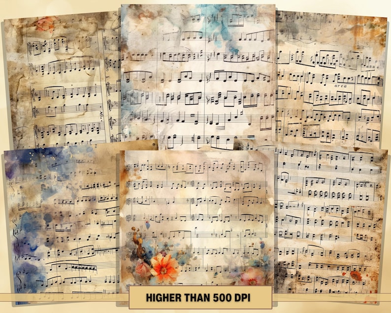 Printable Illustrated Sheet Music Digital Paper, Music Pages ...