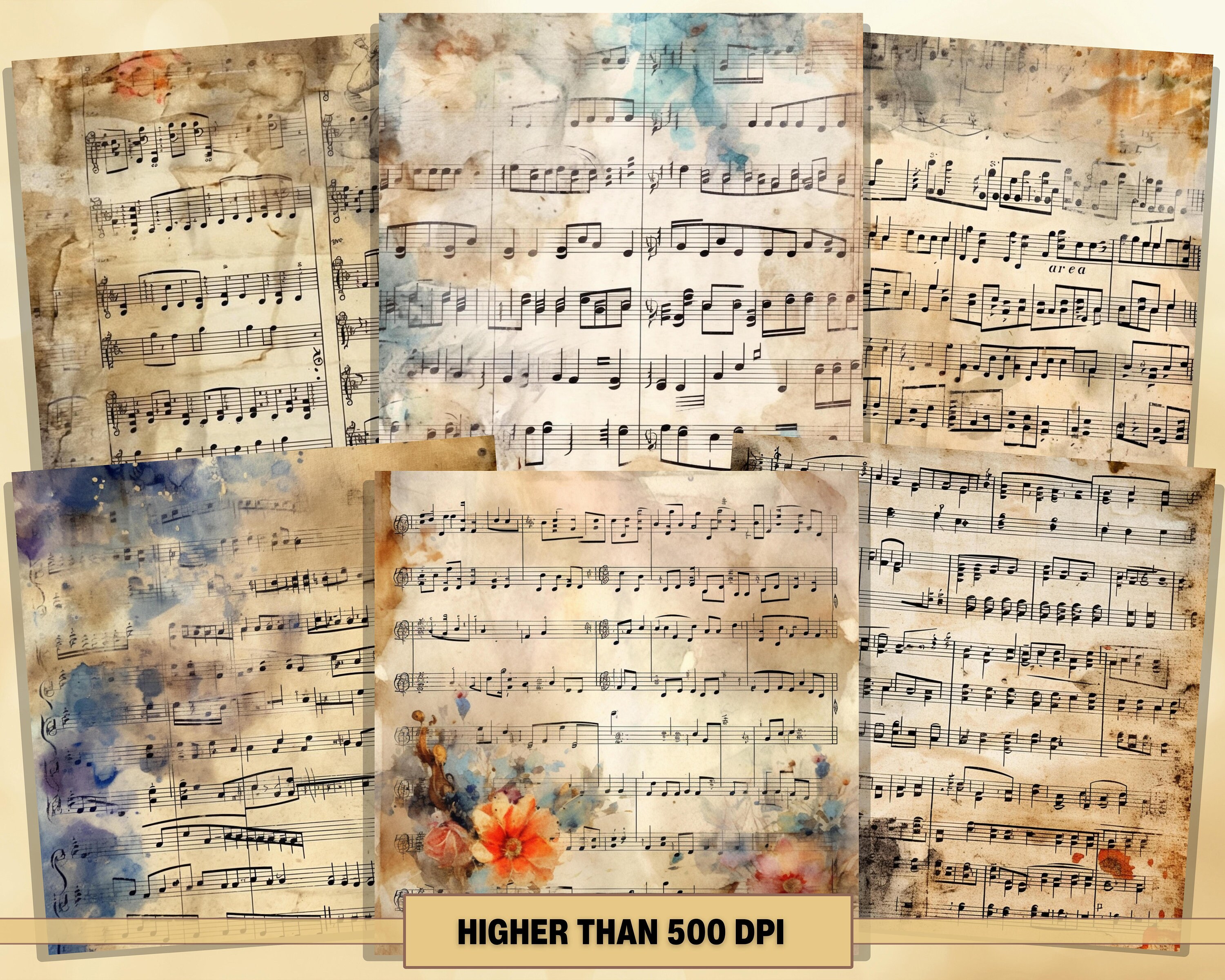 Printable Illustrated Sheet Music Digital Paper, Music Pages ...