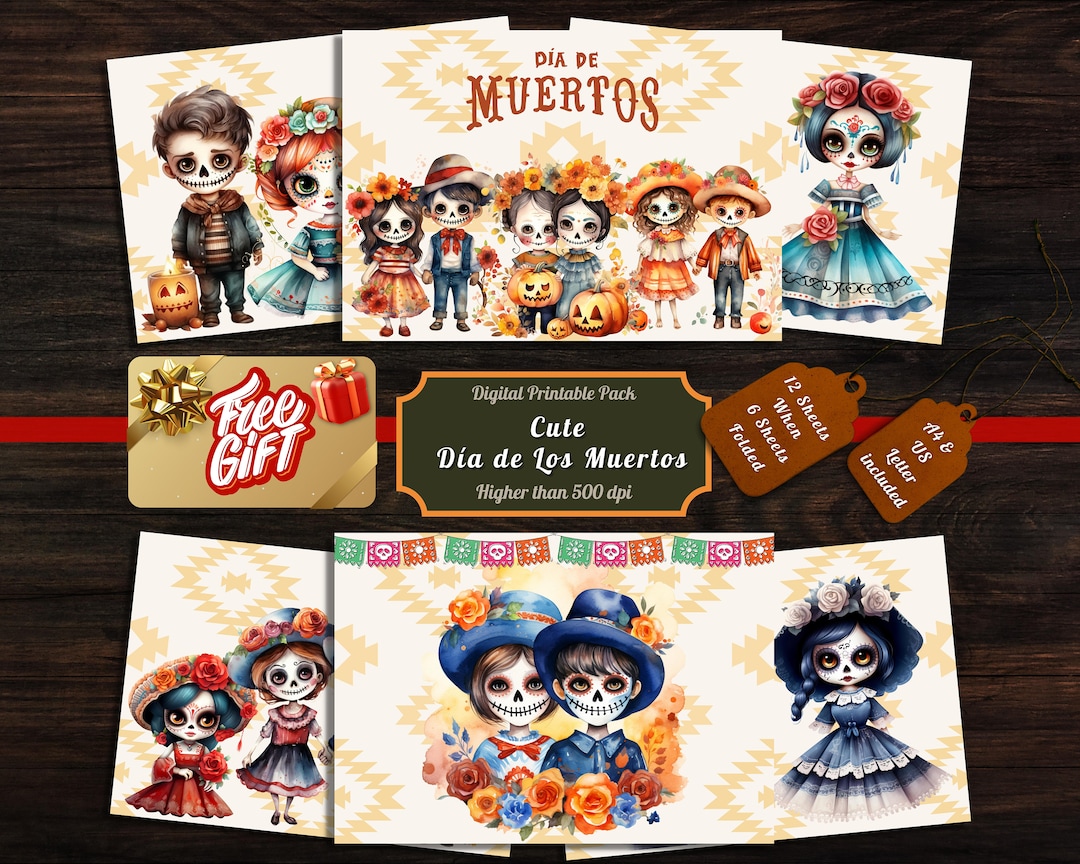 Printable Dia De Los Muertos Digital Papers, Cute Day of the Dead ...