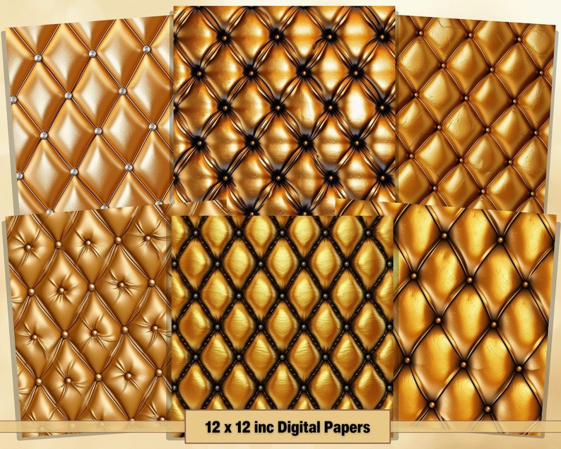 Printable Gold Brown Tufted Digital Papers, Quilted Pages, Upholstery ...