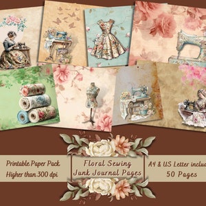 Printable Floral Sewing Digital Paper, Sewing Machine Ephemera, Flower ...