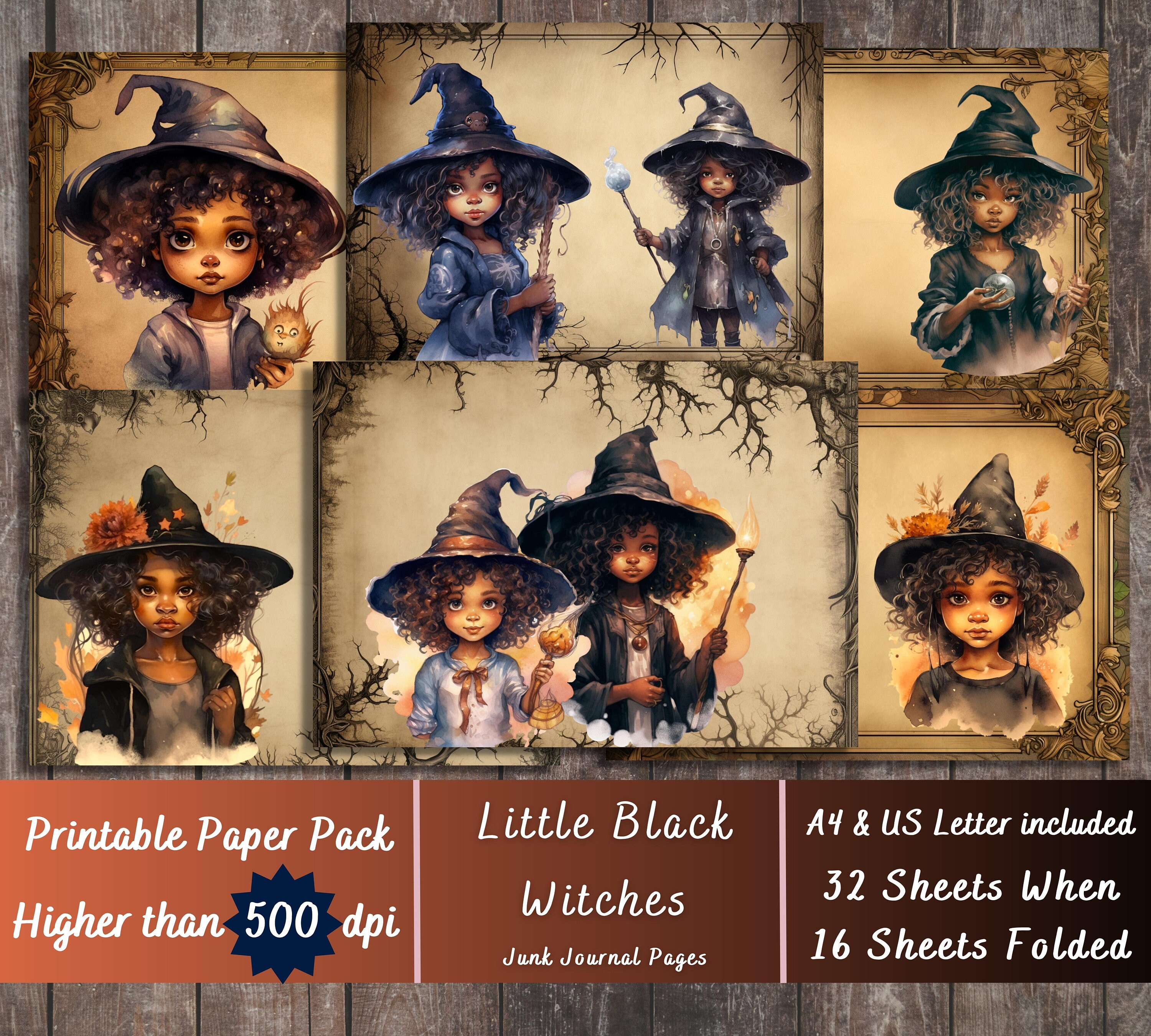 Printable Little Black Witch Digital Paper Witchy Ephemera - Etsy