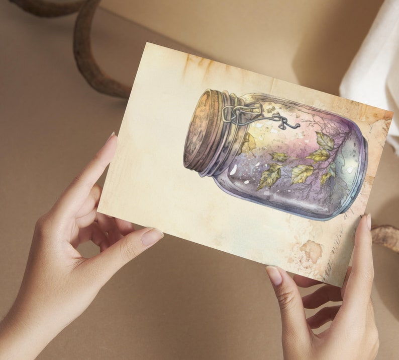 Printable Mason Jars Digital Paper, Magical Jars Ephemera, Vintage ...