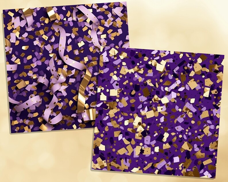 Printable Purple and Gold Confetti Digital Papers, Sequin Pages, Foil ...