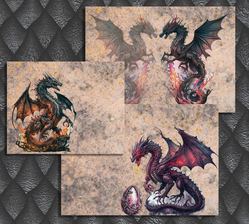 Gothic Dragons Junk Journal Pages Printable Victorian Dark - Etsy