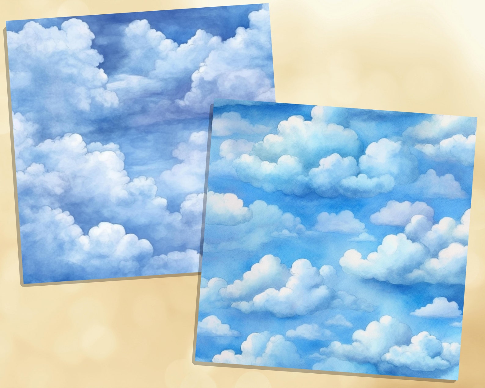 Printable Watercolor Cloudy Skies Digital Papers, Abstract Pages ...