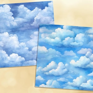 Printable Watercolor Cloudy Skies Digital Papers, Abstract Pages ...