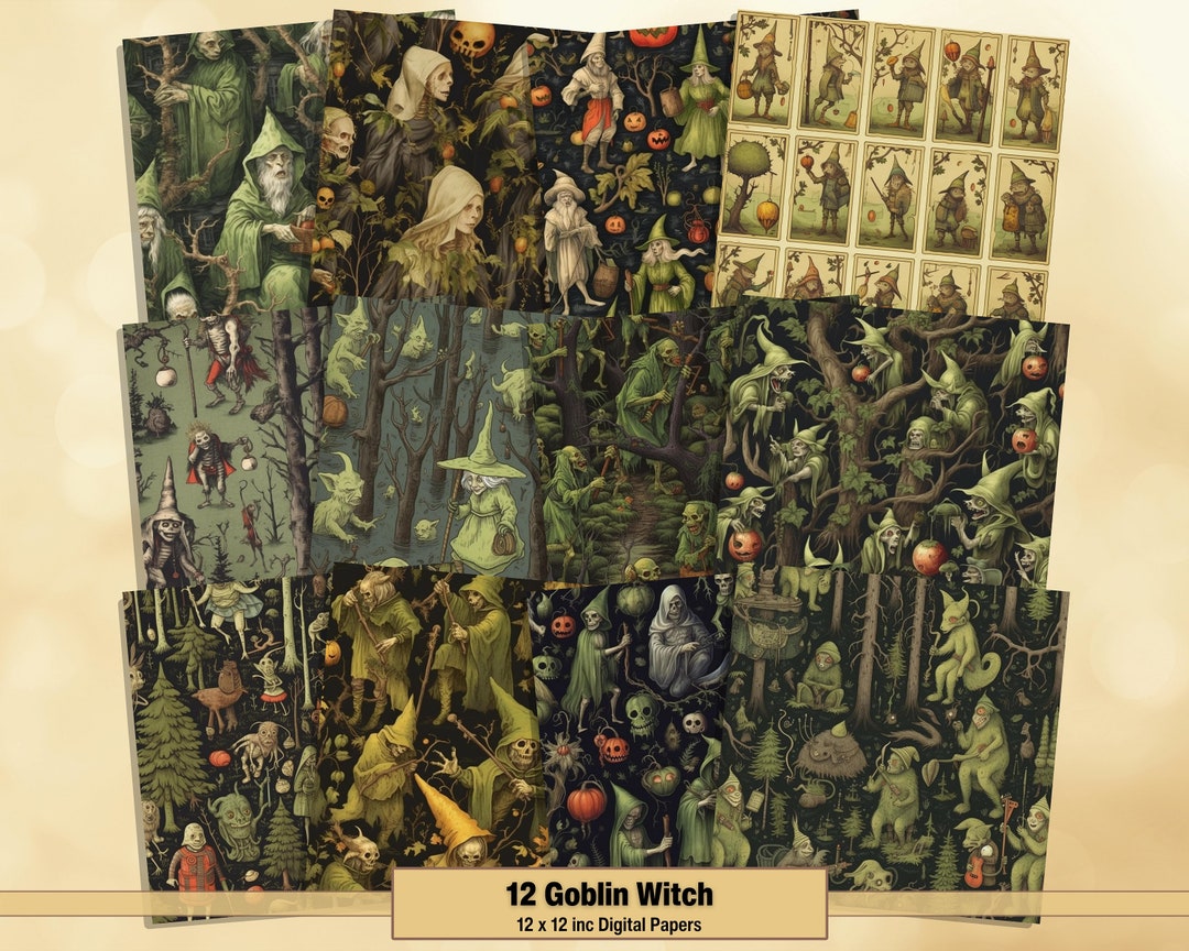 Printable Goblin Forest Digital Papers, Witchy Pages, Scary Background ...
