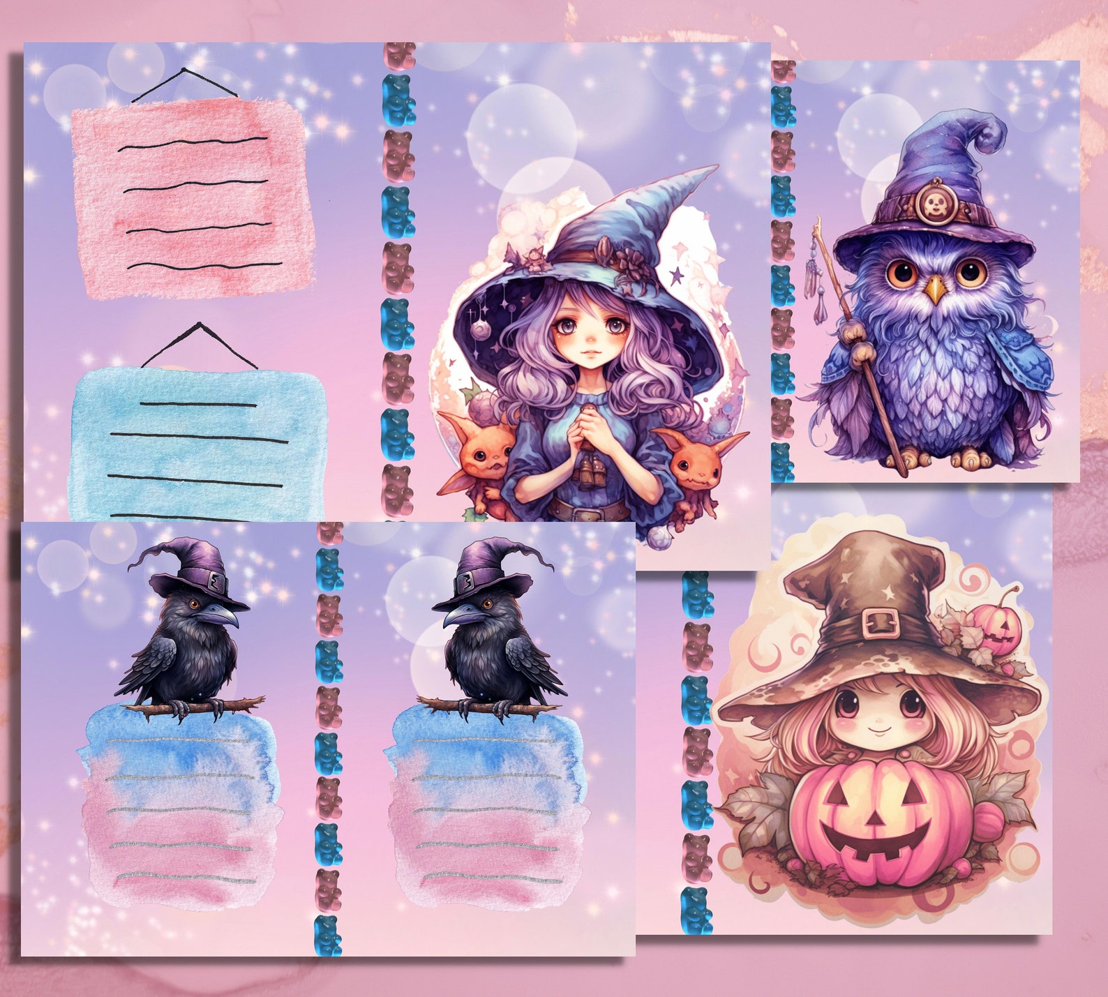 Printable Cute Kawaii Witch Digital Paper Witches Ephemera - Etsy