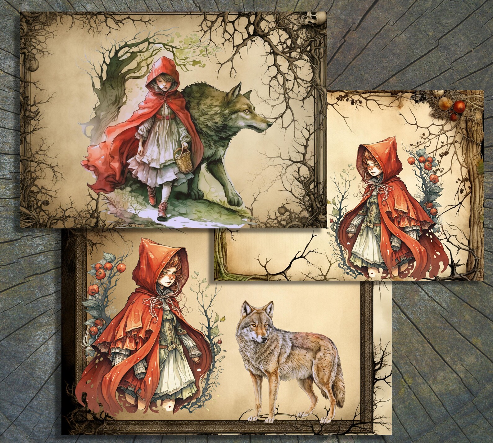 Printable Red Riding Hood and the Wolf Paper, Fairy Tail Ephemera ...