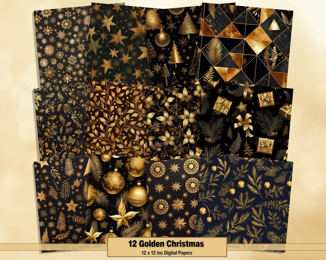 Printable Golden Christmas Digital Papers, Christmas Patterns Pages ...