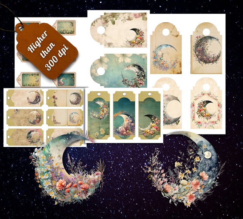 Printable Moon Junk Journal Pages and Tags Kit Vintage Lunar - Etsy