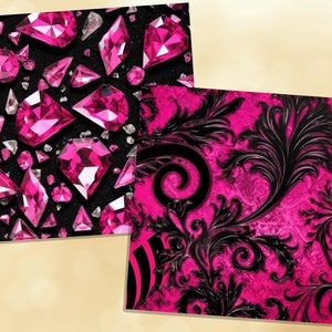 Printable Bright Pink and Black Glam Digital Papers, Glitter Pages ...