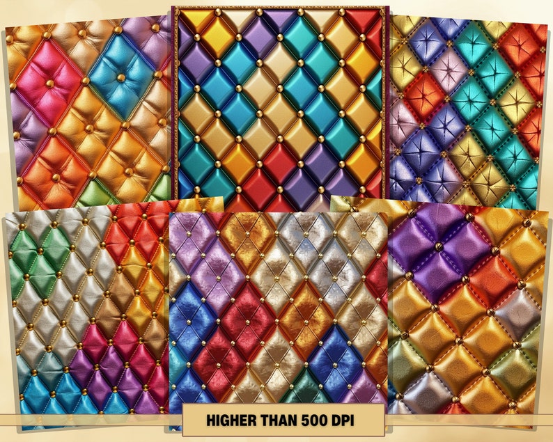 Printable Rainbow Quilted Digital Papers, Tufted Pages, Upholstery ...