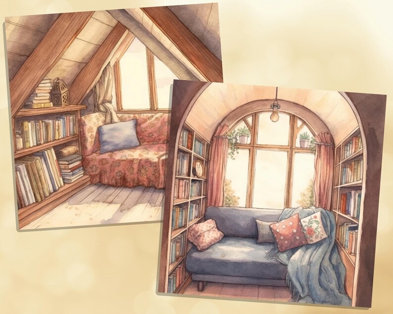 Printable Cozy Reading Nook Digital Papers Books Pages - Etsy