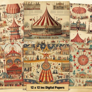 Printable Vintage Fairground Circus Digital Papers, Circus Page ...