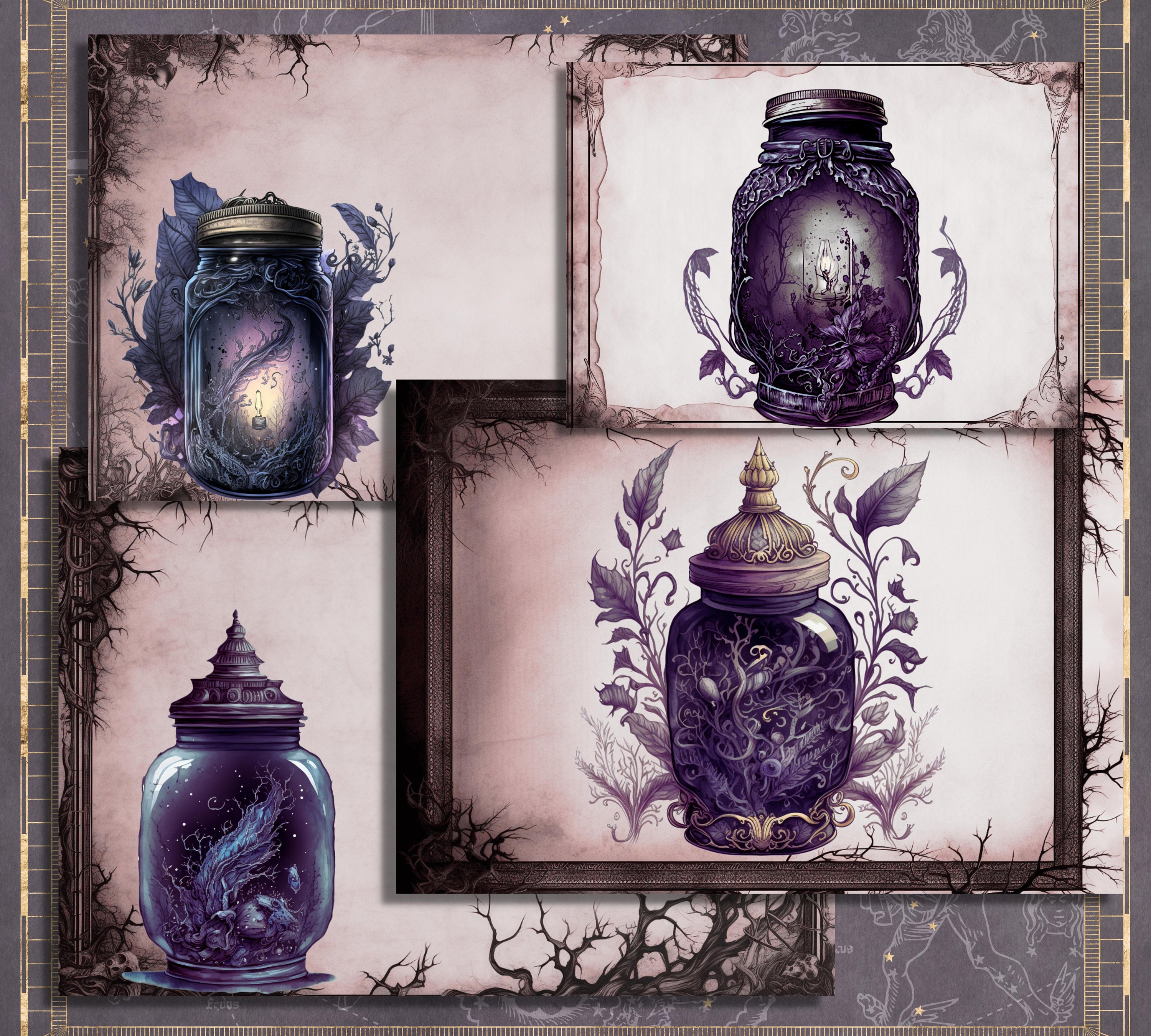 Printable Gothic Jars Digital Paper Mason Jar Ephemera - Etsy Australia