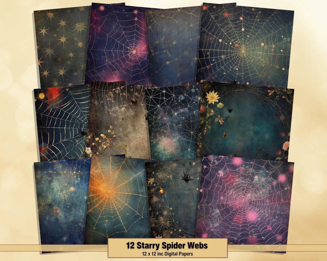 Printable Starry Spider Webs Digital Papers, Spider Pages, Celestial ...